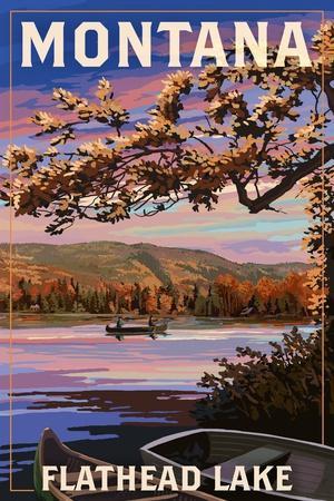 'Flathead Lake, Montana - Lake Sunset Scene - Lantern Press Artwork ...