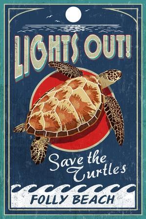 'Folly Beach, South Carolina - Sea Turtle Vintage Sign - Lantern Press ...