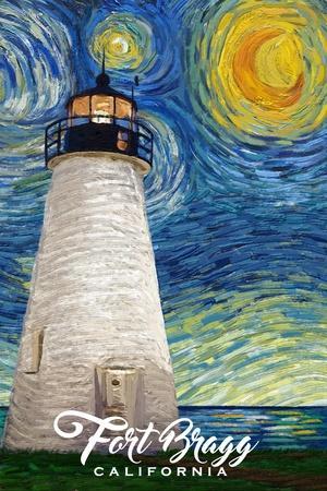'Fort Bragg, California - Lighthouse - Starry Night - Lantern Press ...