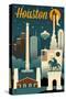 'Houston, Texas - Retro Skyline' Stretched Canvas - Lantern Press ...