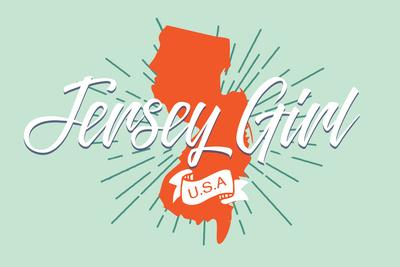 'Jersey Girl - State Outline - Orange & Teal - Lantern Press Artwork ...