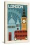 'London - Woodblock' Stretched Canvas - Lantern Press | AllPosters.com