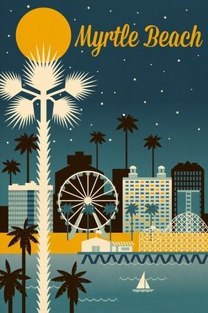 'Myrtle Beach, South Carolina - Retro Skyline Classic Series - Lantern ...