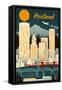 'Portland, Oregon - Retro Skyline' Prints - Lantern Press | AllPosters.com