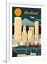 'Portland, Oregon - Retro Skyline' Prints - Lantern Press | AllPosters.com