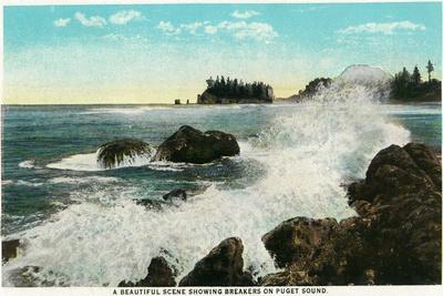 'Puget Sound, Washington - Beautiful Beach Scene of Breakers Hitting ...