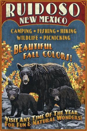 'Ruidoso, New Mexico - Black Bear Family - Vintage Sign - Lantern Press ...