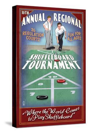 'Shuffleboard - Vintage Sign' Stretched Canvas - Lantern Press ...