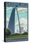 'St. Louis, Missouri - Gateway Arch Lithography Style' Stretched Canvas ...