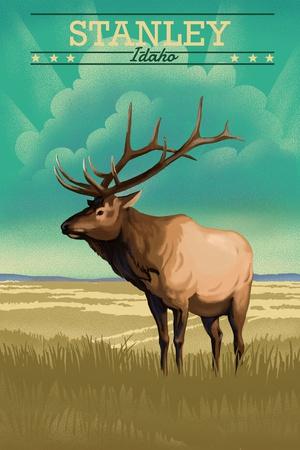 'Stanley, Idaho - Elk - Lithograph - Lantern Press Artwork' Prints ...