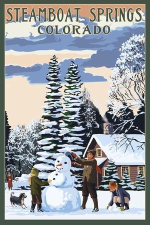 'Steamboat Springs, Colorado - Snowman Scene' Posters - Lantern Press ...