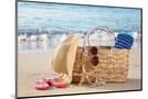 'Summer Beach Bag with Straw Hat,Towel,Sunglasses and Flip Flops on ...