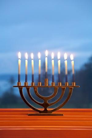 'Lighted Candles Burning in Traditional Menorah for Jewish Hanukkah ...