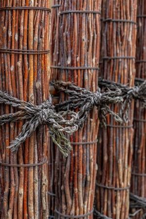 Japanese fence made with bundles of tied up twigs, Kyoto, Japan ...
