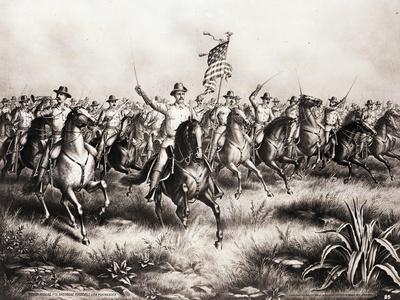 'Lithograph of Theodore Roosevelt and the Rough Riders Charging San ...