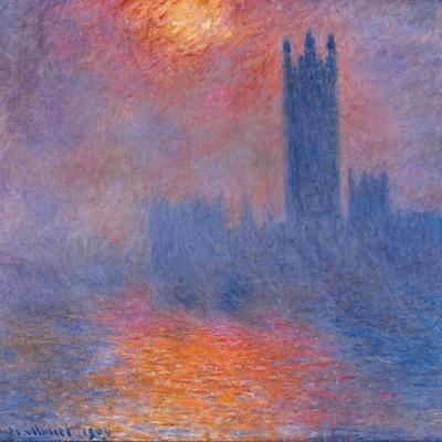 'London Houses of Parliament. The Sun Shining Through the Fog' Print ...