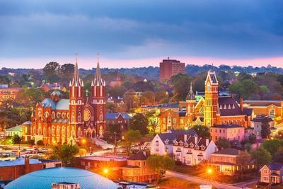 'Macon, Georgia, USA historic downtown churches at dusk' Photo ...