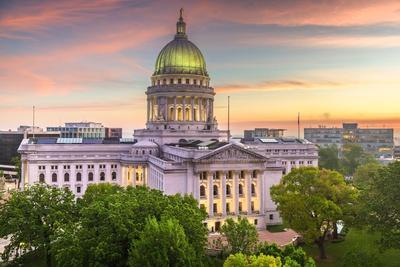 Madison, Wisconsin, USA cityscape over the state capitol building at ...