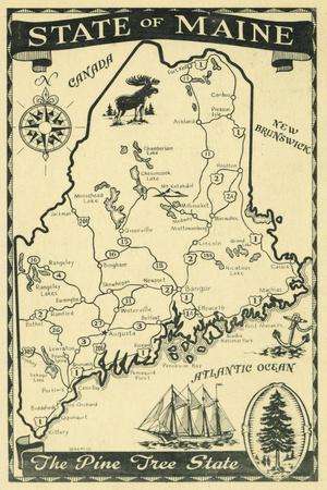 'Maine, Highway Map of the Pine Tree State Scene' Print - Lantern Press ...