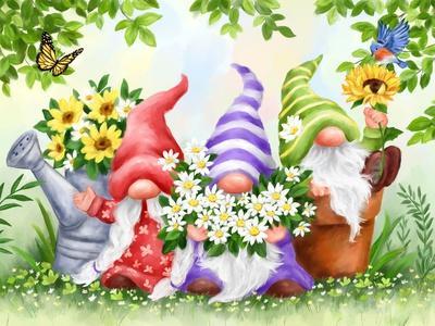 'Three Spring Garden Gnomes' Giclee Print - MAKIKO | AllPosters.com