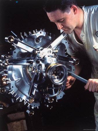 'Man Working on Power Section of 'Wasp' Airplane Engine at Pratt and ...