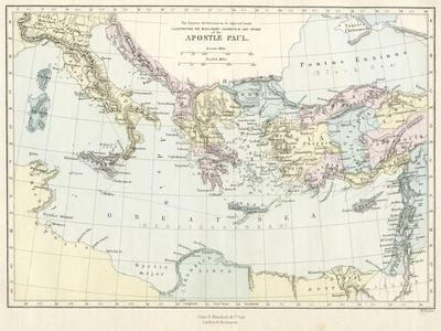 'Map of Apostle Paul's missionary journeys in the mediterranean' Giclee ...
