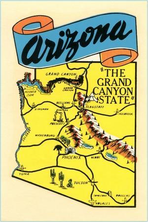 'Map of Arizona, the Grand Canyon State' Prints | AllPosters.com