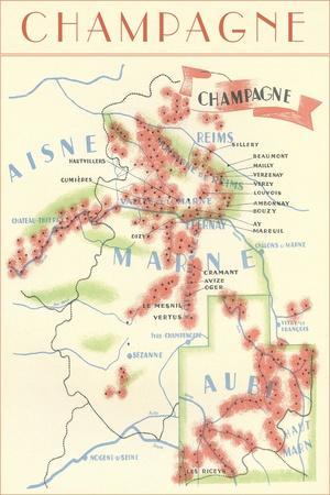 'Map of Champagne Wine Country' Prints | AllPosters.com