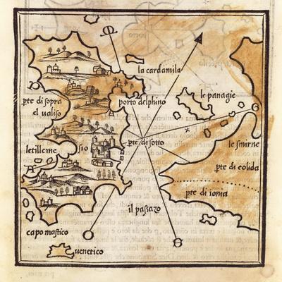 'Map of Chios Island, Greece by Benedetto Bordone, 1460-1531' Giclee ...