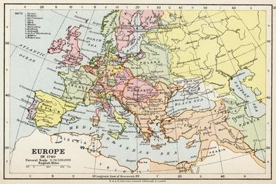 'Map of Europe in 1740, from 'Historical Atlas'' Giclee Print ...