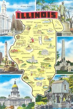 'Map of Illinois, Attractions' Prints | AllPosters.com