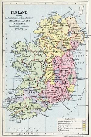 'Map of Ireland Showing the Plantations and Settlements under Elizabeth ...