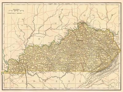 'Map of Kentucky (Usa), circa 1870 - Lithography 19Th Century (Map of ...