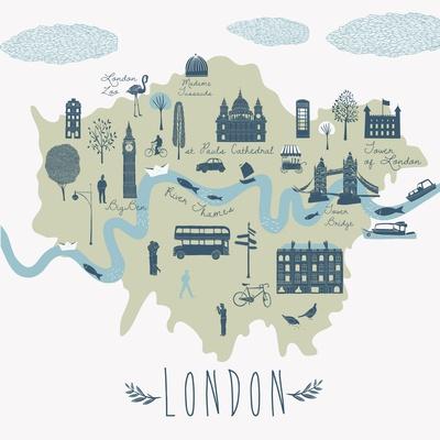 'Map of London Attractions' Print - Lavandaart | AllPosters.com