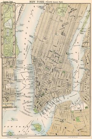 'Map of Manhattan, New York (Usa), around 1870 - Lithograph 19Th ...