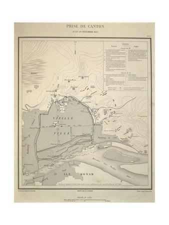 'Map of Military Operations During Opium Wars, Taking of Canton, China ...