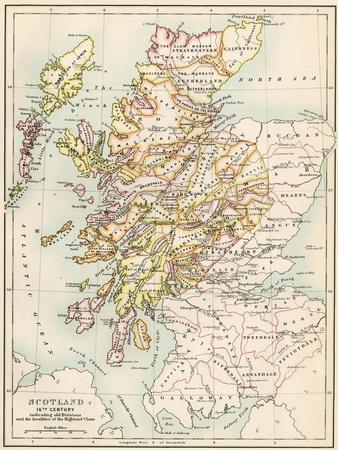 'Map of Scotland in the 1520s, Showing Territories of the Highland ...