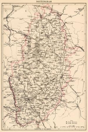 'Map of the Earl of Nottingham (England), circa 1870. 19Th Century ...