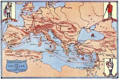 'Map of the Routes of the Three Great Crusades, 1926' Giclee Print ...