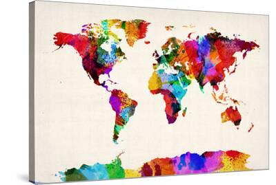 'Map of the World Map Abstract Painting' Stretched Canvas Print ...