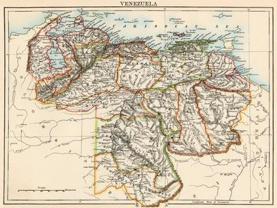 'Map of Venezuela, around 1870 - Lithography 19Th Century (Map of ...