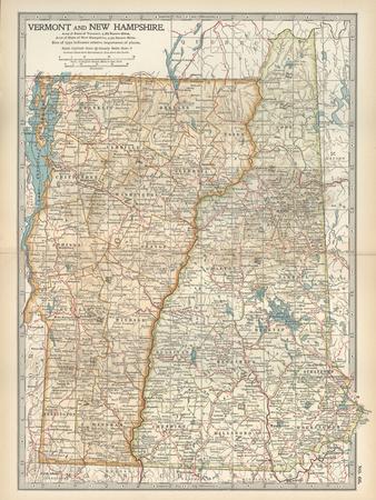 'Map of Vermont and New Hampshire, United States' Poster ...