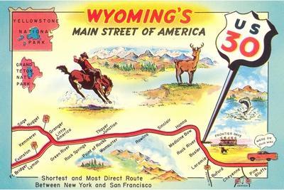 'Map of Wyoming, Highway 30' Prints | AllPosters.com