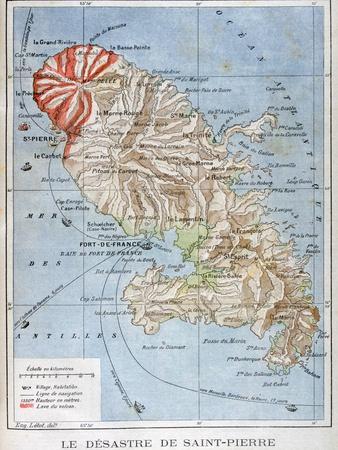 'Map Showing the Eruption of Mount Pelee, Martinique, 1902' Giclee ...