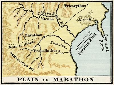'Map Showing the Plain of Marathon, Site of the Battle in 490 Bc ...
