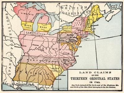 'Map Showing the States Claimed by the 13 Colonies Originated in the ...