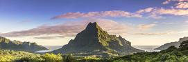 'Sunrise over Mt Rotui, Opunohu Bay and Cook's Bay, Moorea, French ...