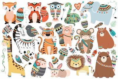 Woodland and Jungle Tribal Animals Isolated Vector Set Prints ...