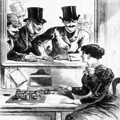Men Admiring Woman Telegraph Operator Giclee Print | AllPosters.com