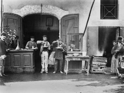 'Men Eating Long Spaghetti at a Street Food Shop in Naples, Italy, Ca ...